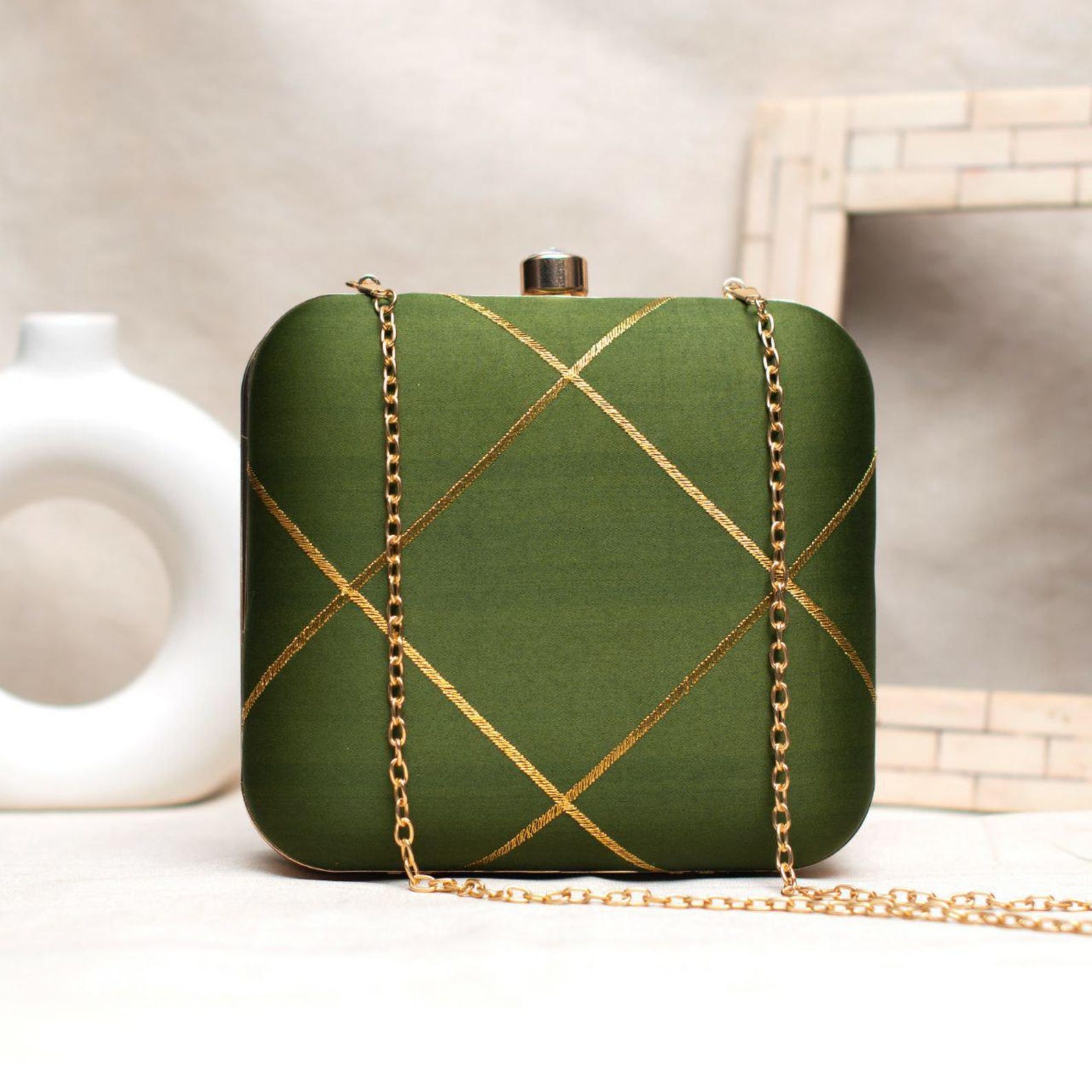 Elegant Purple & Gold Box Clutch With Chain Strap - Etsy