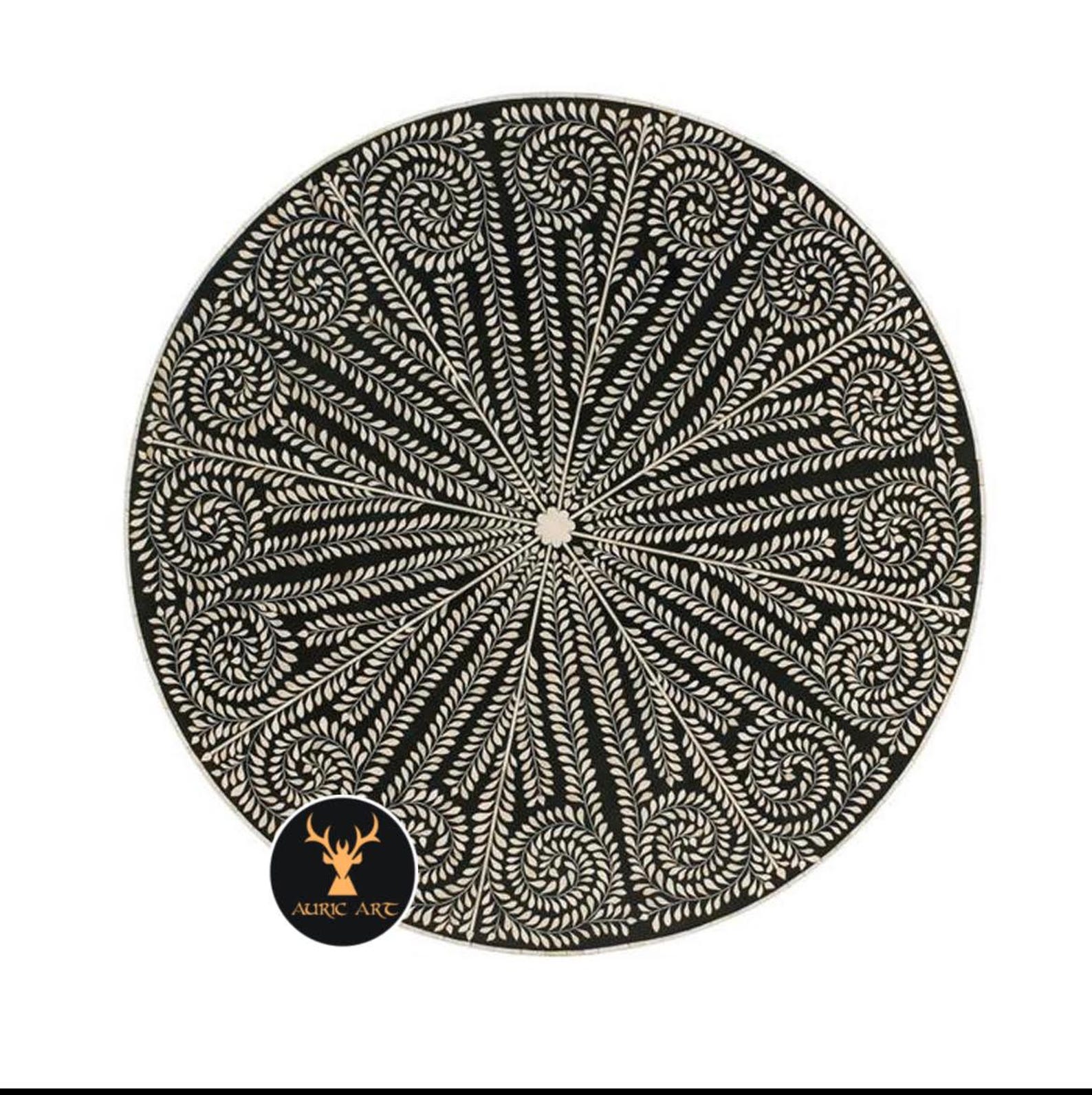 Luxury Black Bone Inlay Round Dining Table – Handcrafted Floral Design ...