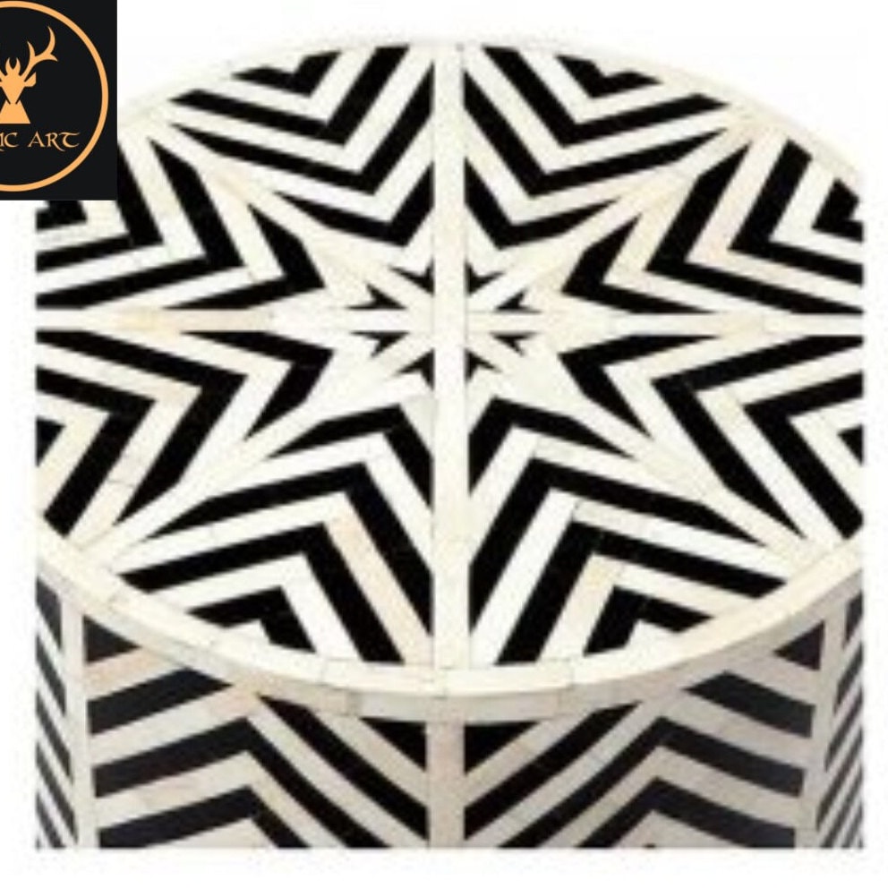 Luxury Bone Inlay Triangle & Star Design Pattern End Table - Etsy