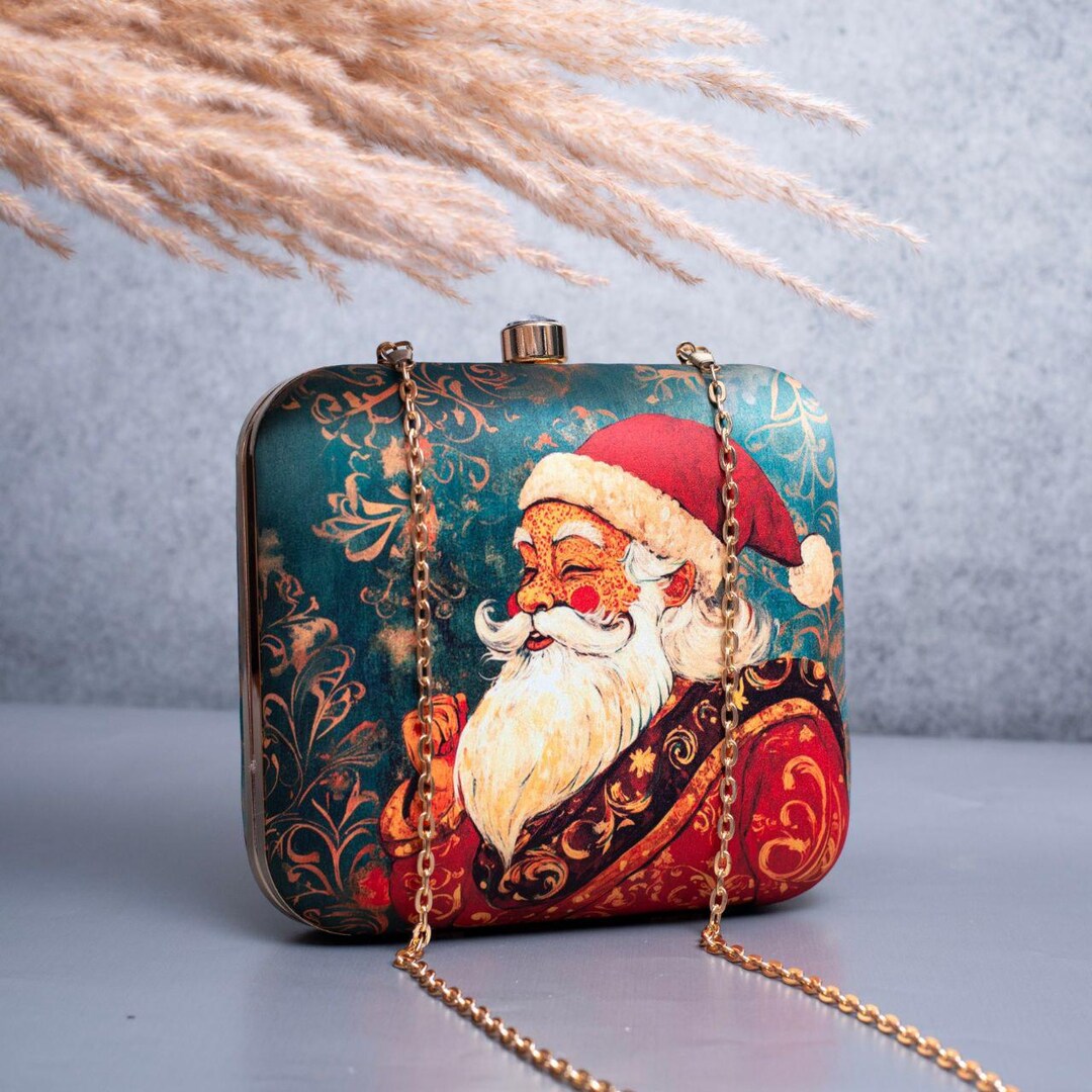 Santa Claus Christmas Clutch Bag – Festive Holiday Party Purse With ...