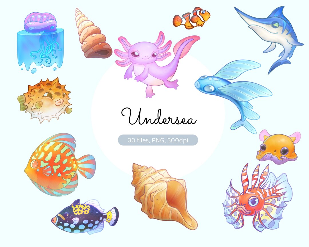 Undersea Cartoon Clipart, Nursery Decor, Kids Wall Art, Cute Sea ...