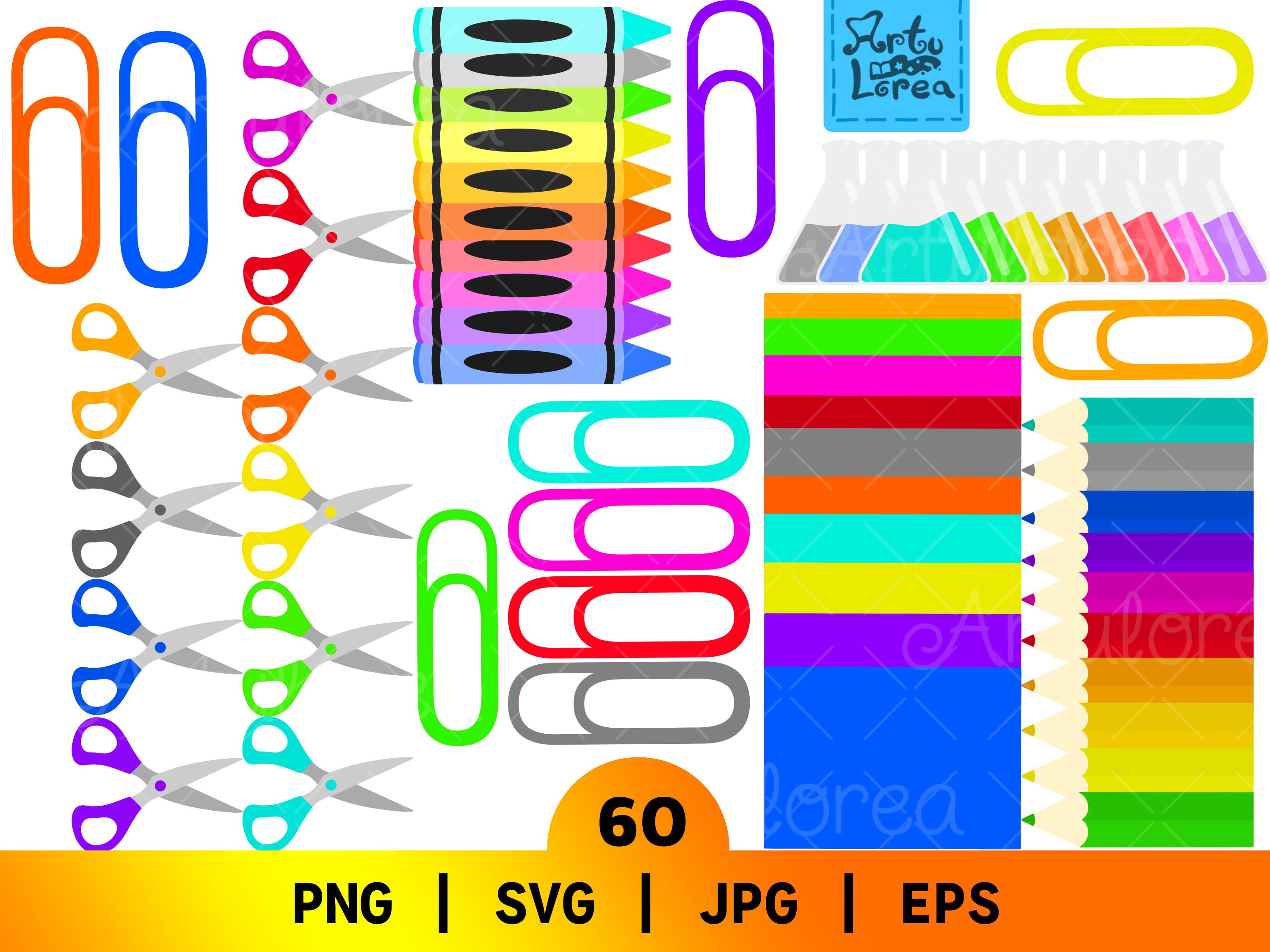 School Supplies Clipart, Vector, Png SVG EPS JPG, Paper Scissors Tube ...
