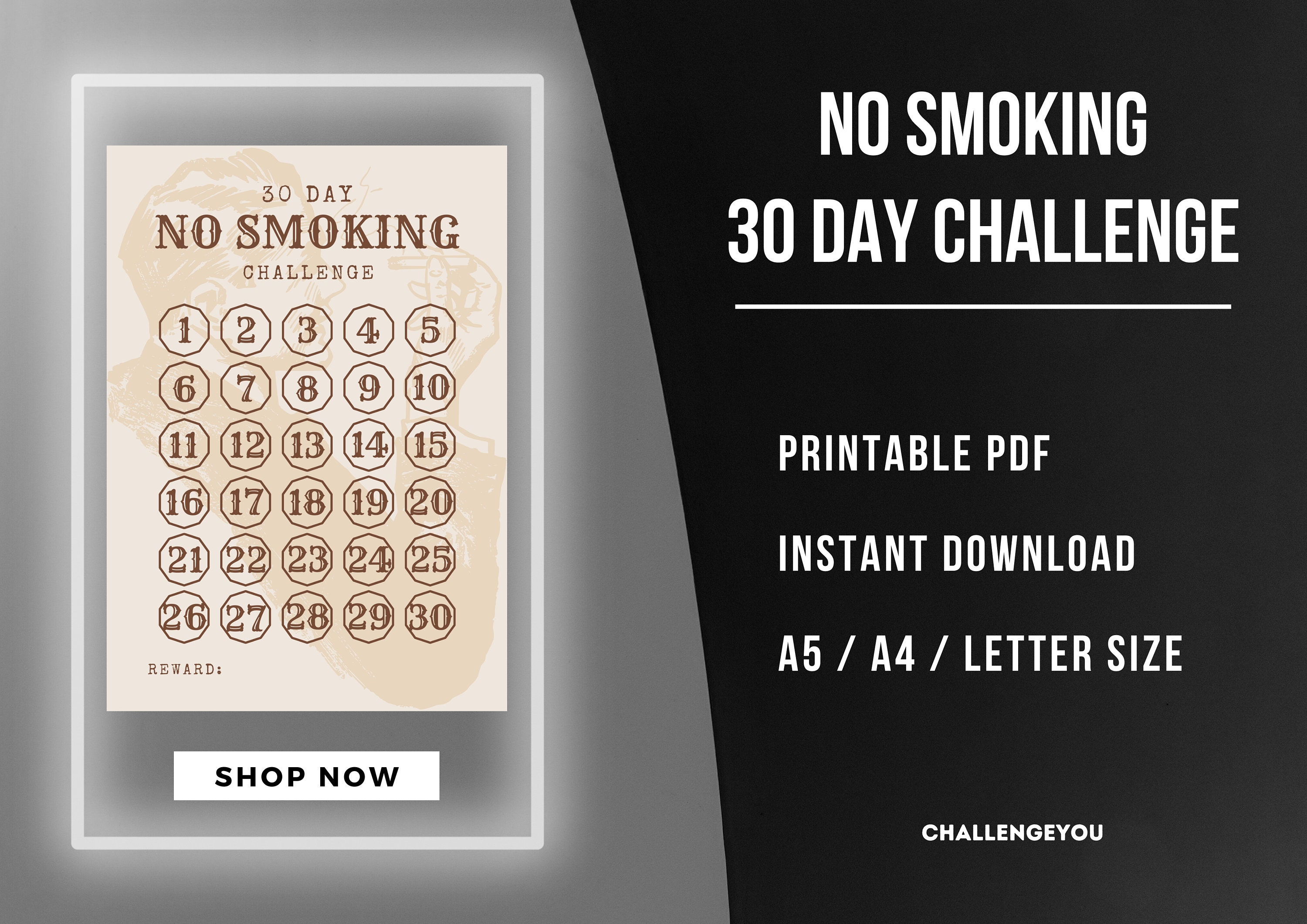 No Smoking 30 Day Challenge, Printable Goal Tracker, New Habit Journal ...