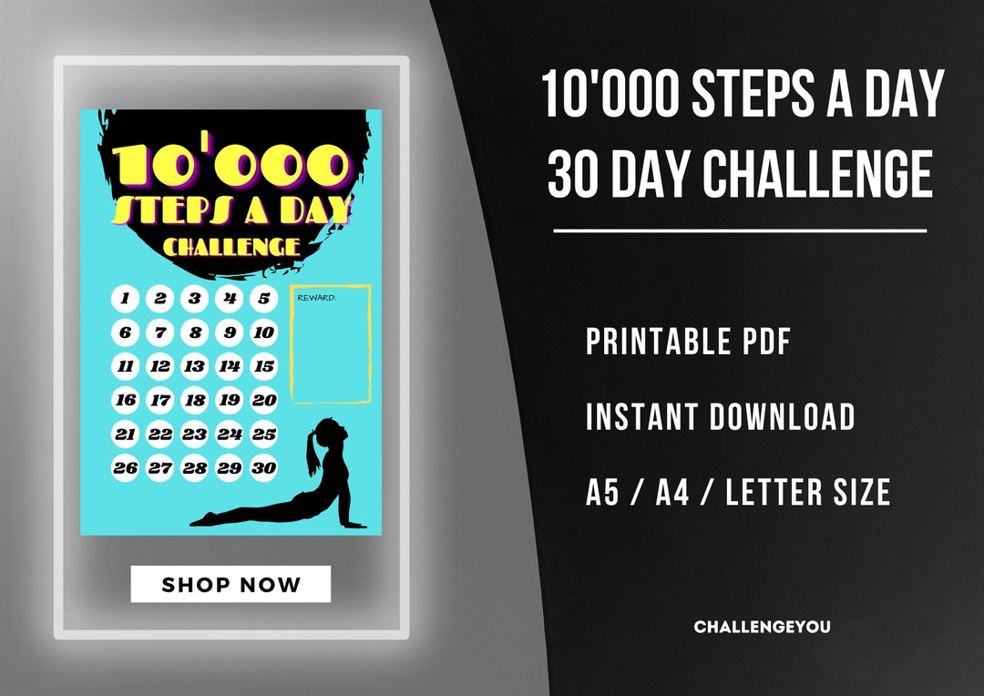 10'000 Steps a Day 30 Day Challenge Printable Goal - Etsy