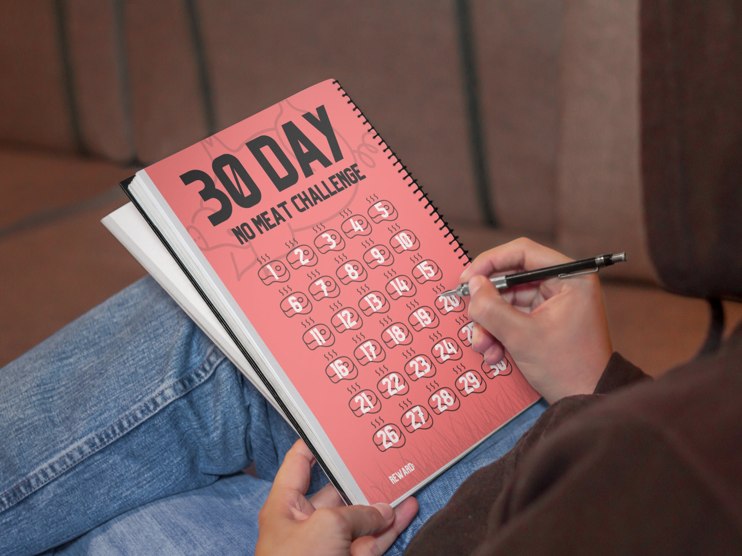 No Meat 30 Day Challenge, Printable Goal Tracker, Vegan Planner ...