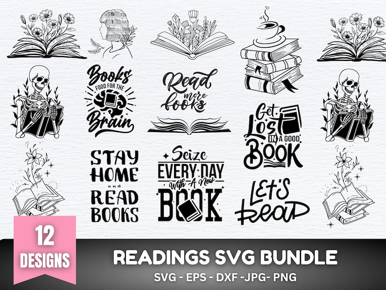 Reading Quotes Svg Bundle, Book Lover Svg, Book Svg, Library Svg, Book ...