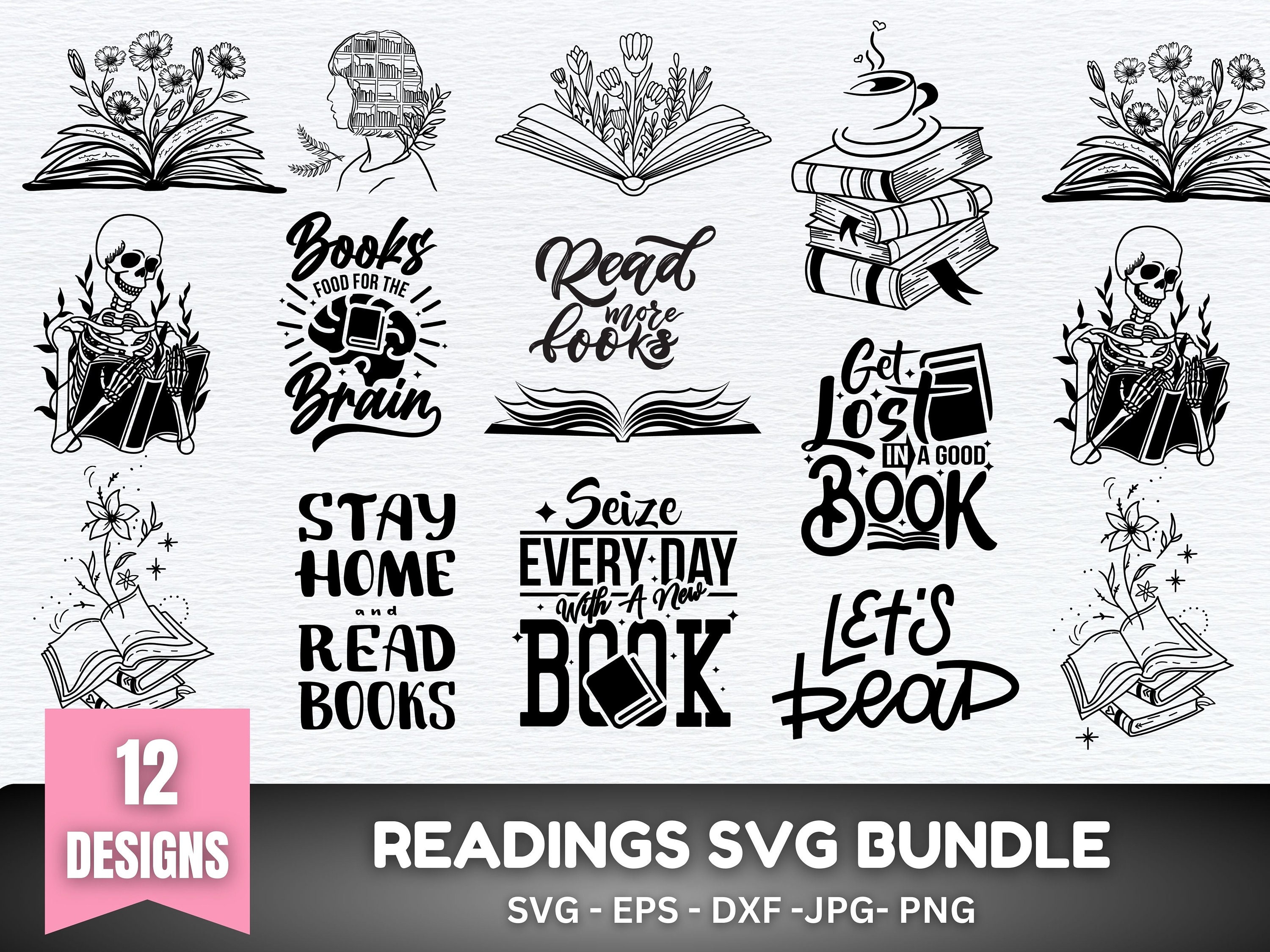 Reading Quotes Svg Bundle, Book Lover Svg, Book Svg, Library Svg, Book ...