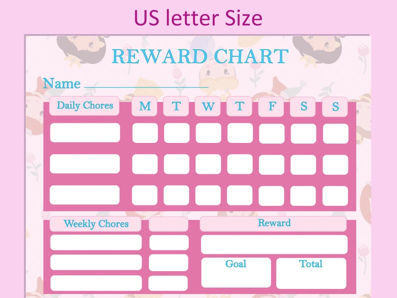 Printable Princess Reward Chart for Kids, Daily Chore Chart, Kids ...