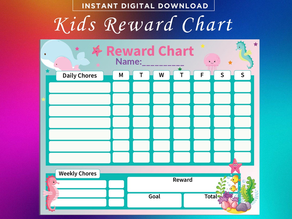Printable Sea Reward Chart for Kids, Daily Chore Chart, Kids Routine ...