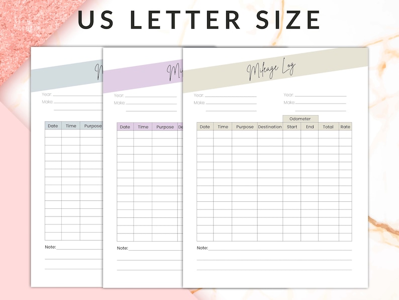 Printable Mileage Log, Mileage Tracker Log, Business Mileage, Miles Log ...