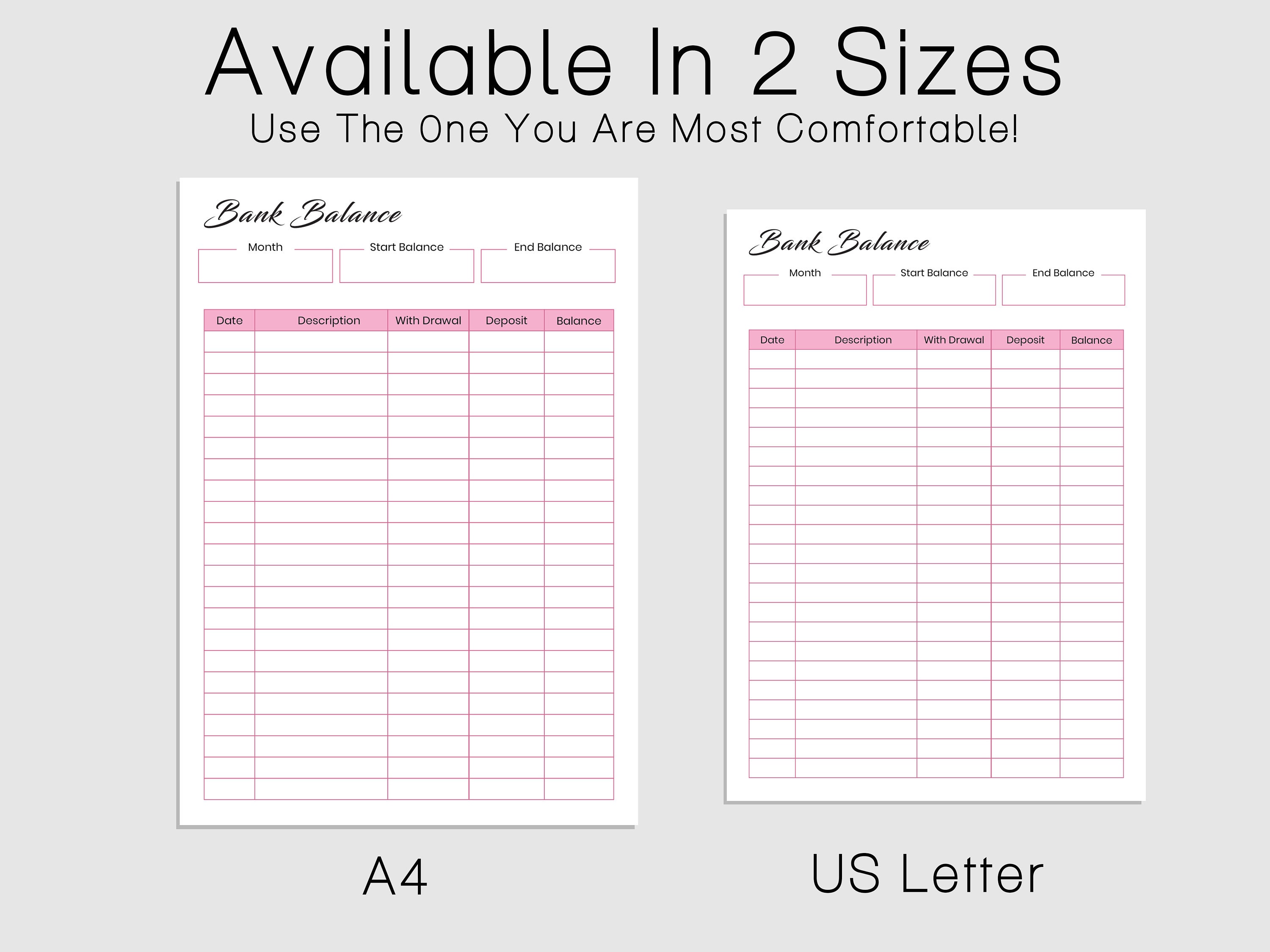 Bank Balance Tracker Bank Balance Log Sheet Bank Transaction - Etsy