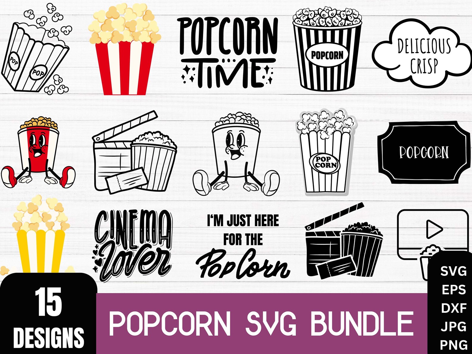 Popcorn Svg Bundle, Popcorn Box Svg, Popcorn Clipart, Pop Corn Svg ...