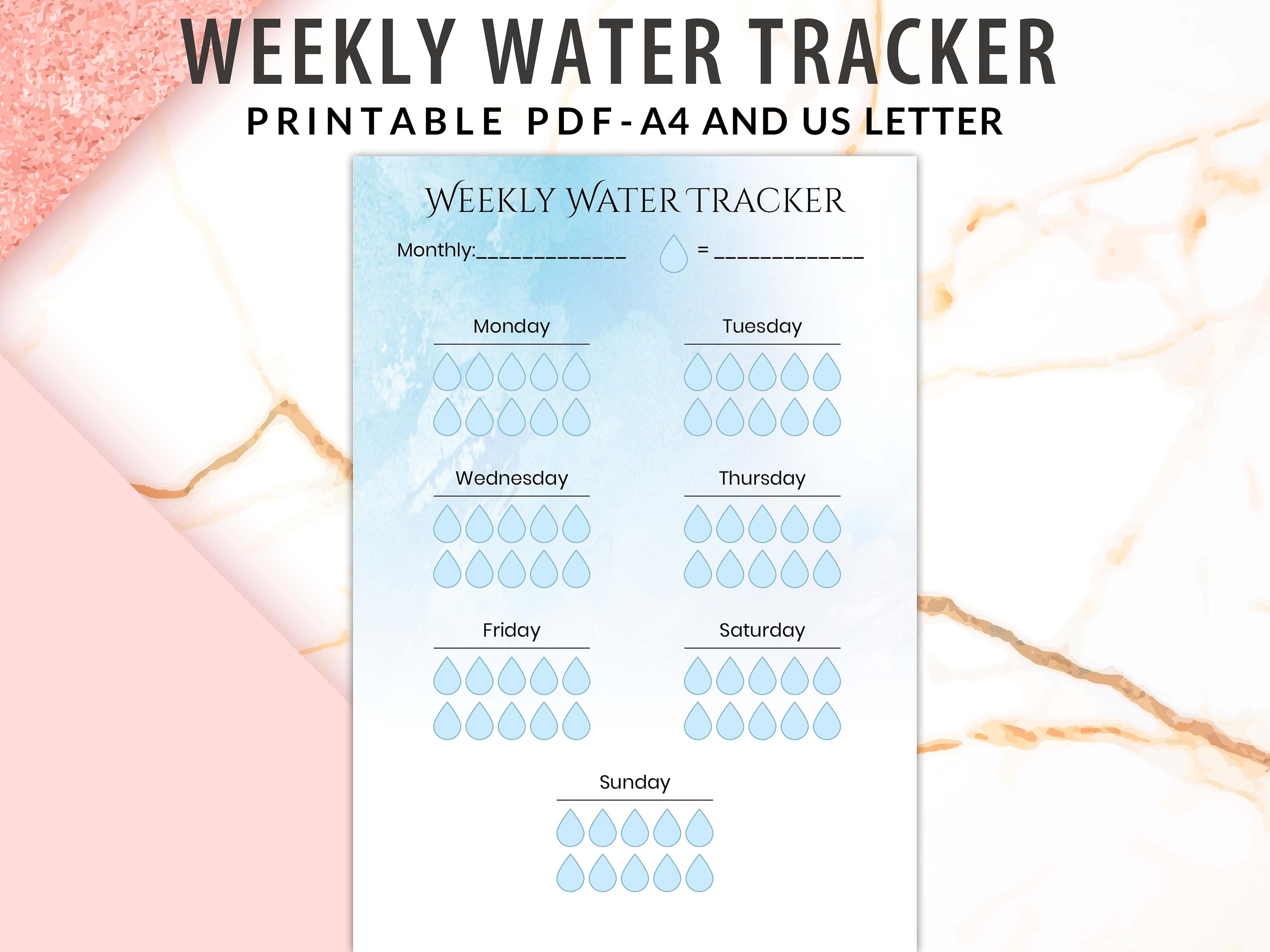Weekly Water Intake Tracker, 30 Day Water Challenge Printable, Water ...