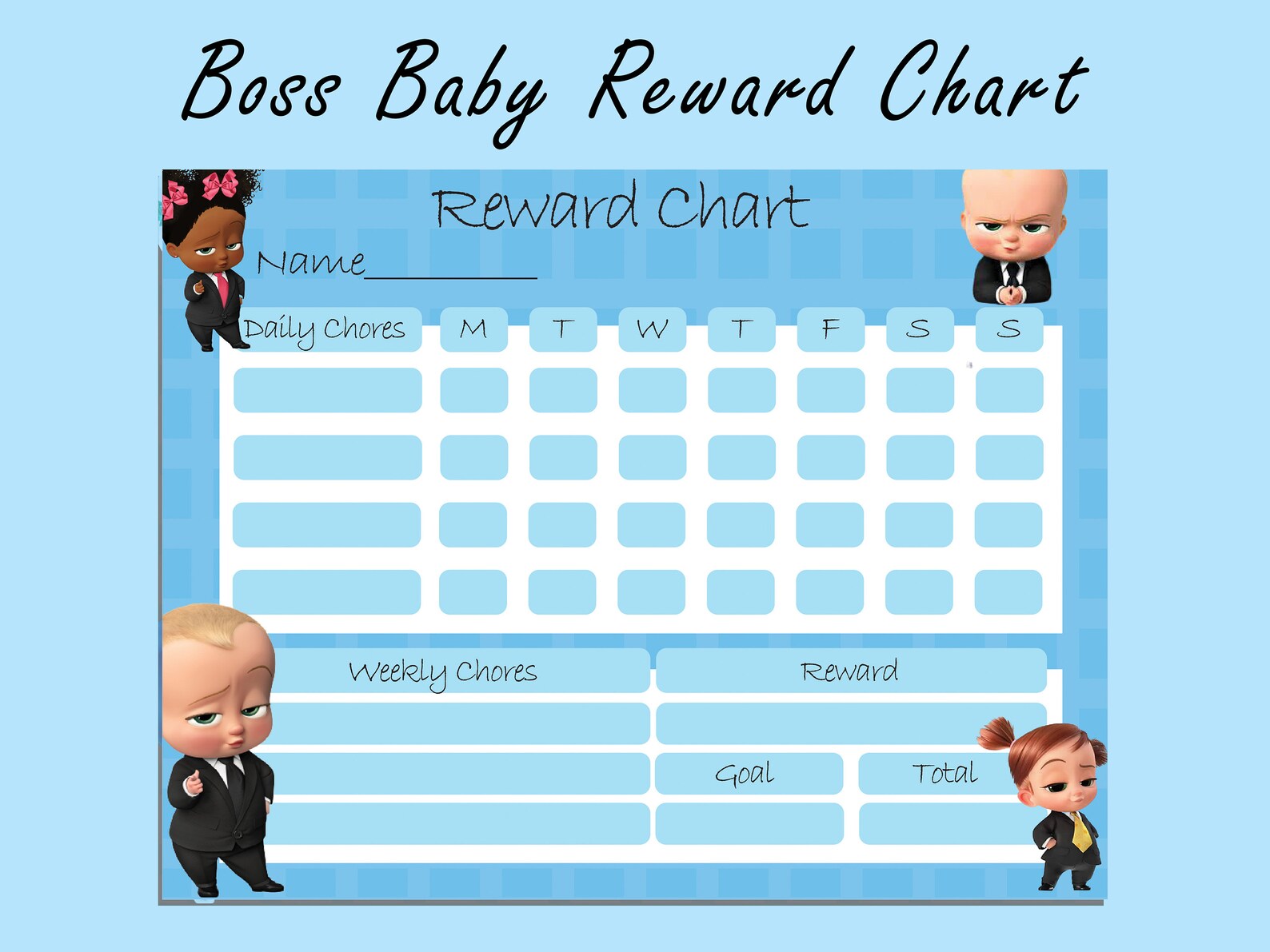 Printable Boss Baby Reward Chart for Kids, Daily Chore Chart, Kids ...