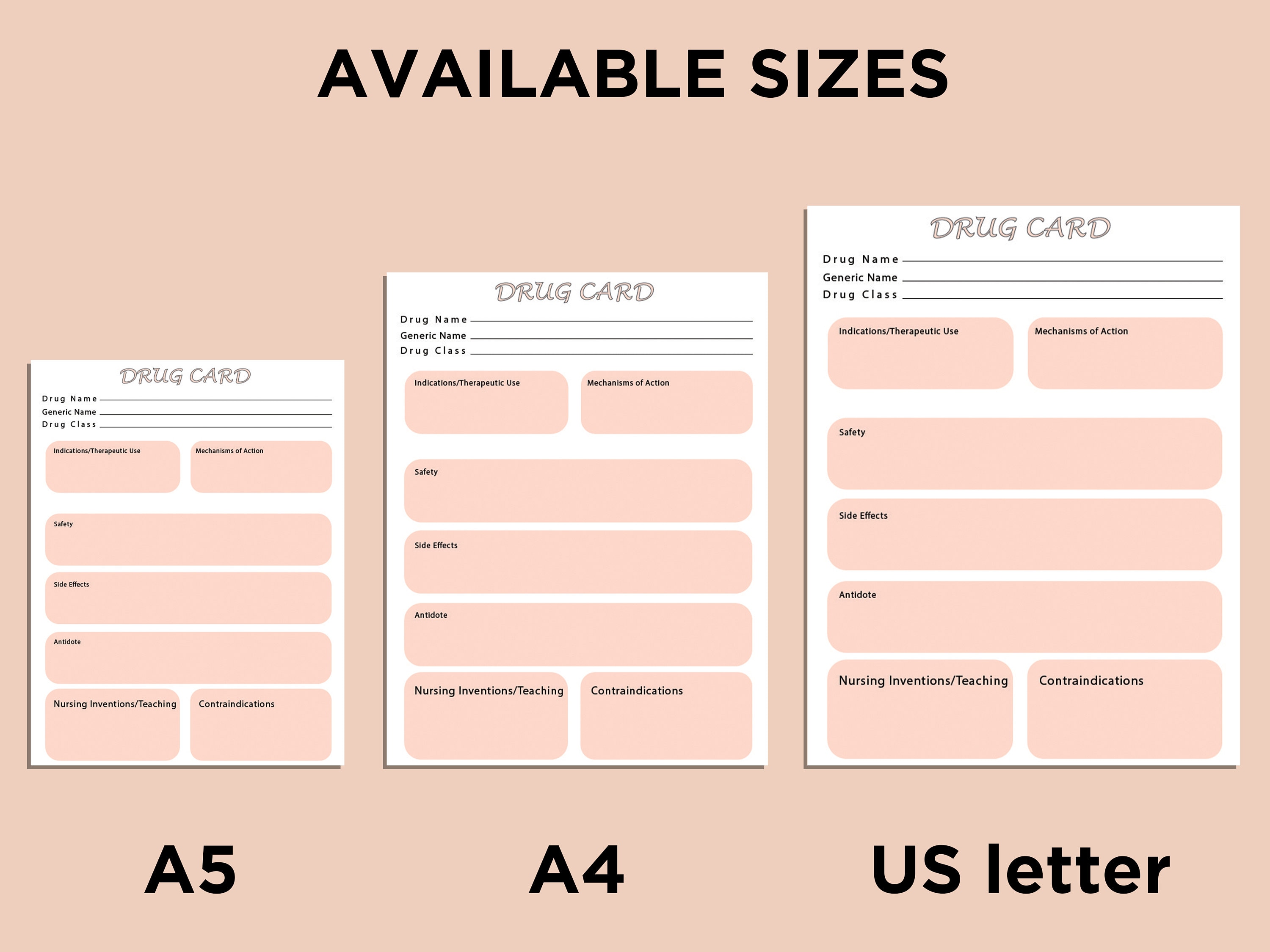 Drug Card Template, Pharmacology Concept Map for Nurses, A4, A5, US ...