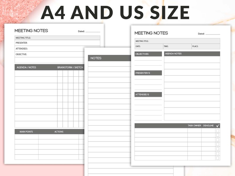Printable Meeting Notes Template, Meeting Notes, Meeting Notes Tracker ...
