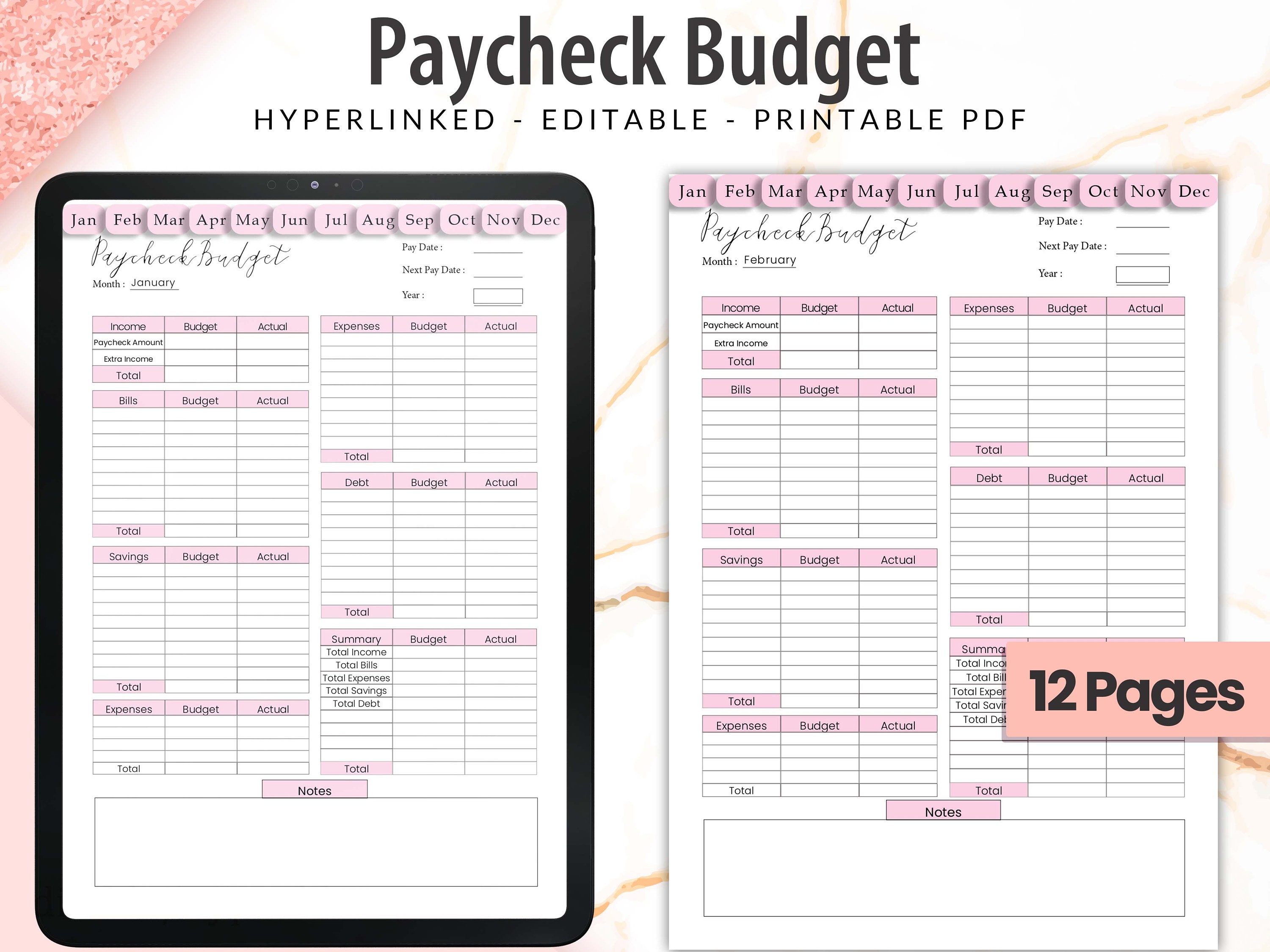 Editable Paycheck Budget Planner, Paycheck Budget Overview Template ...