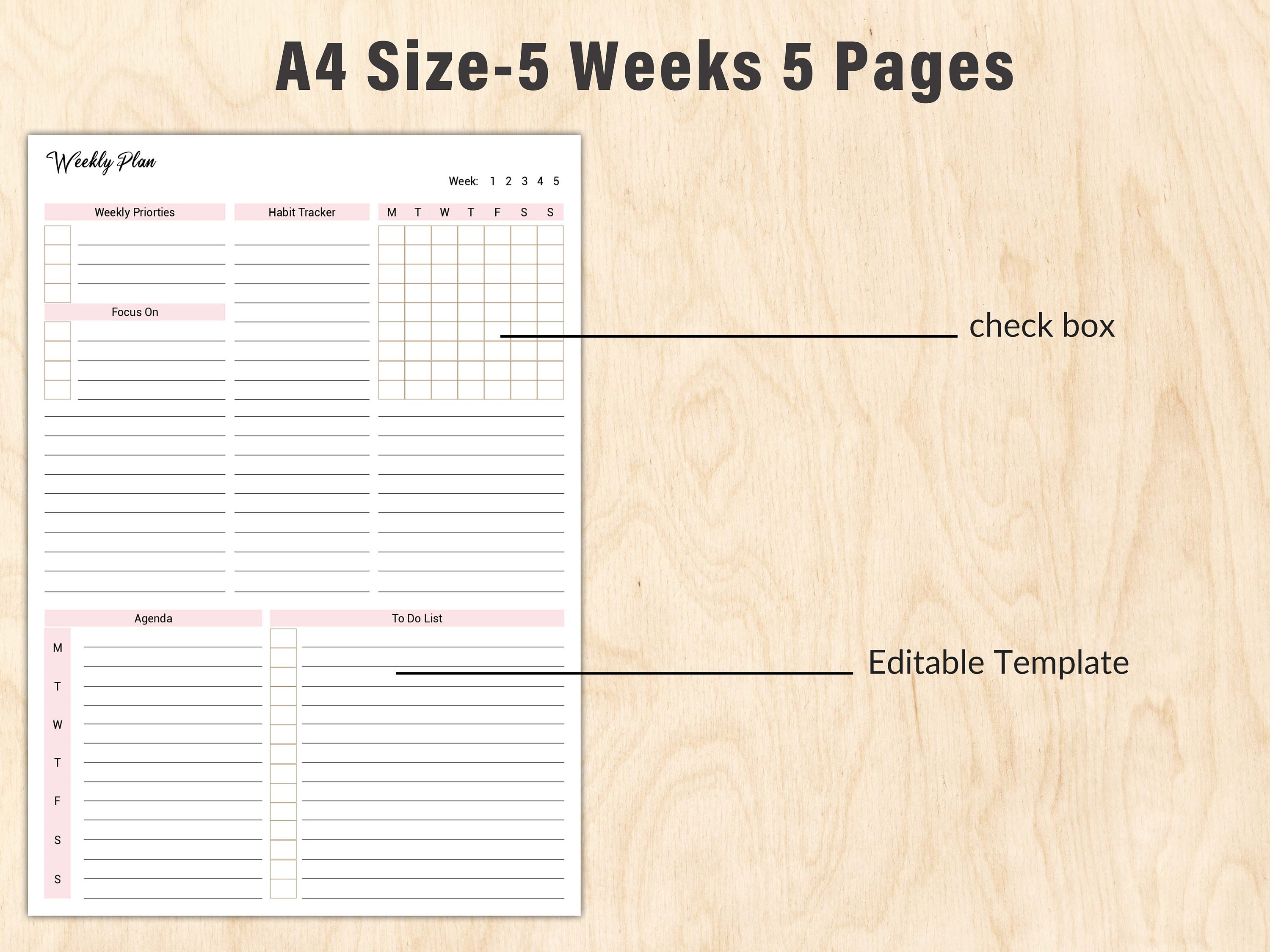 Editable A4 Weekly Planner, 5 Weeks Planner, Minimalist Design, Weekly ...