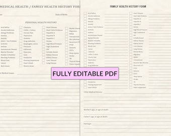 Editable Medical History Form, Family Medical History Form , Medical ...