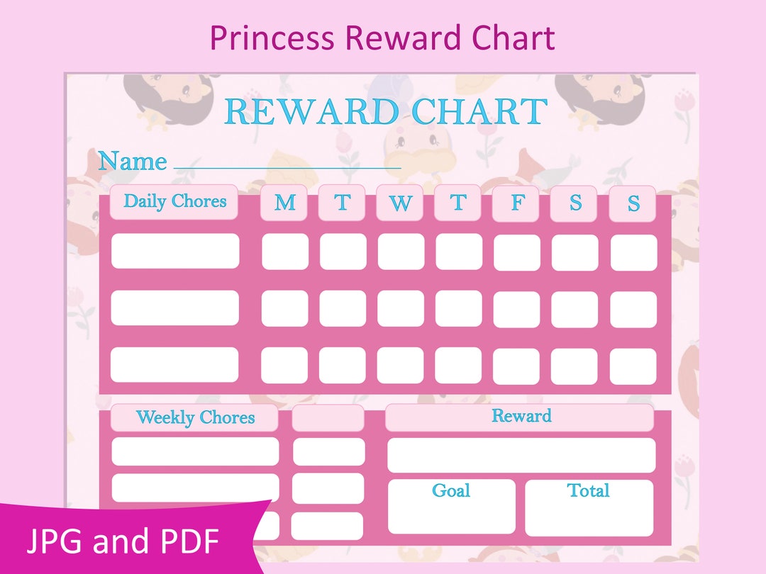 Printable Princess Reward Chart for Kids, Daily Chore Chart, Kids ...