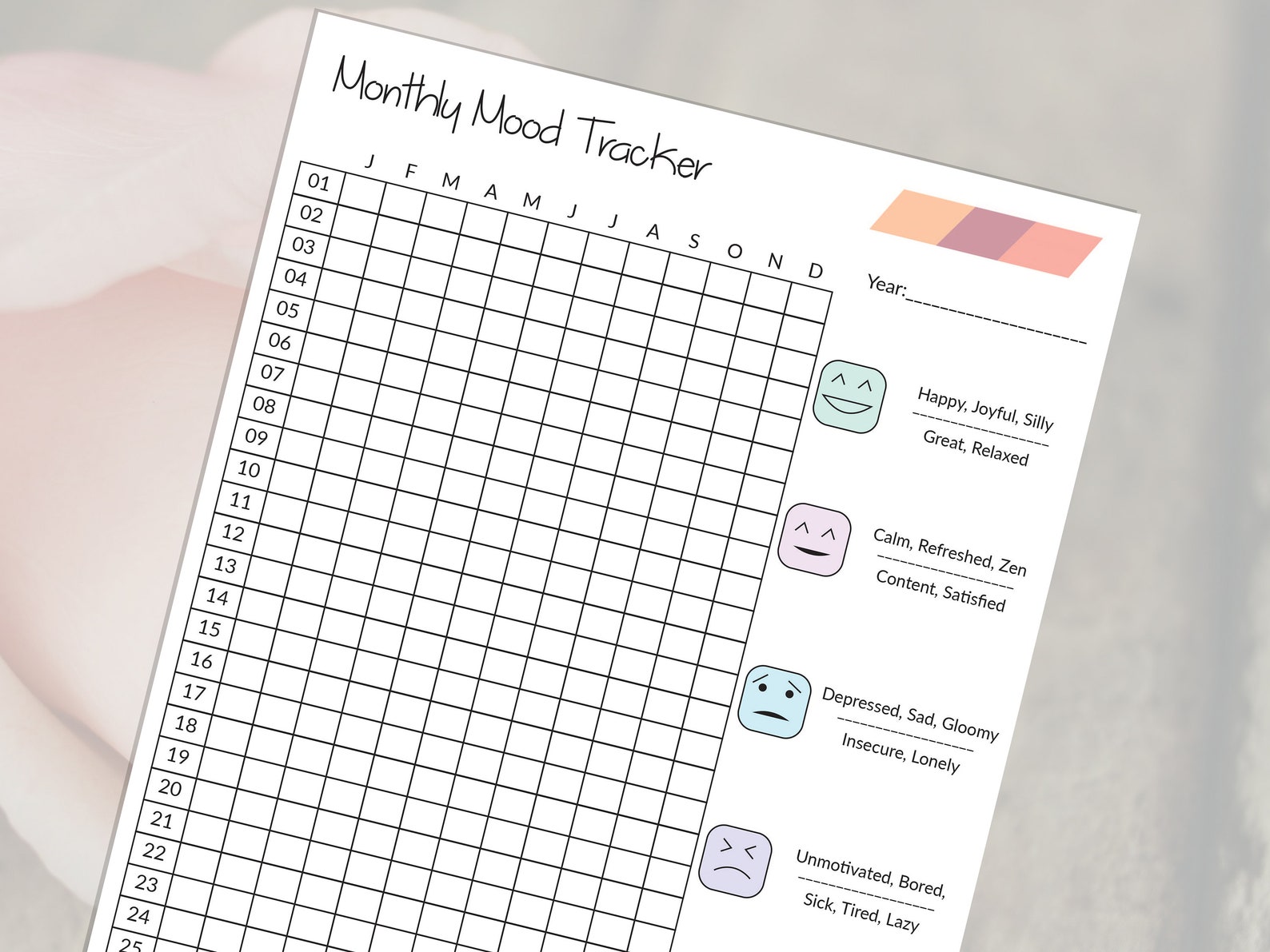 Daily Mood Tracker, Mood Tracker Printable, Mood Tracker Journal - Etsy