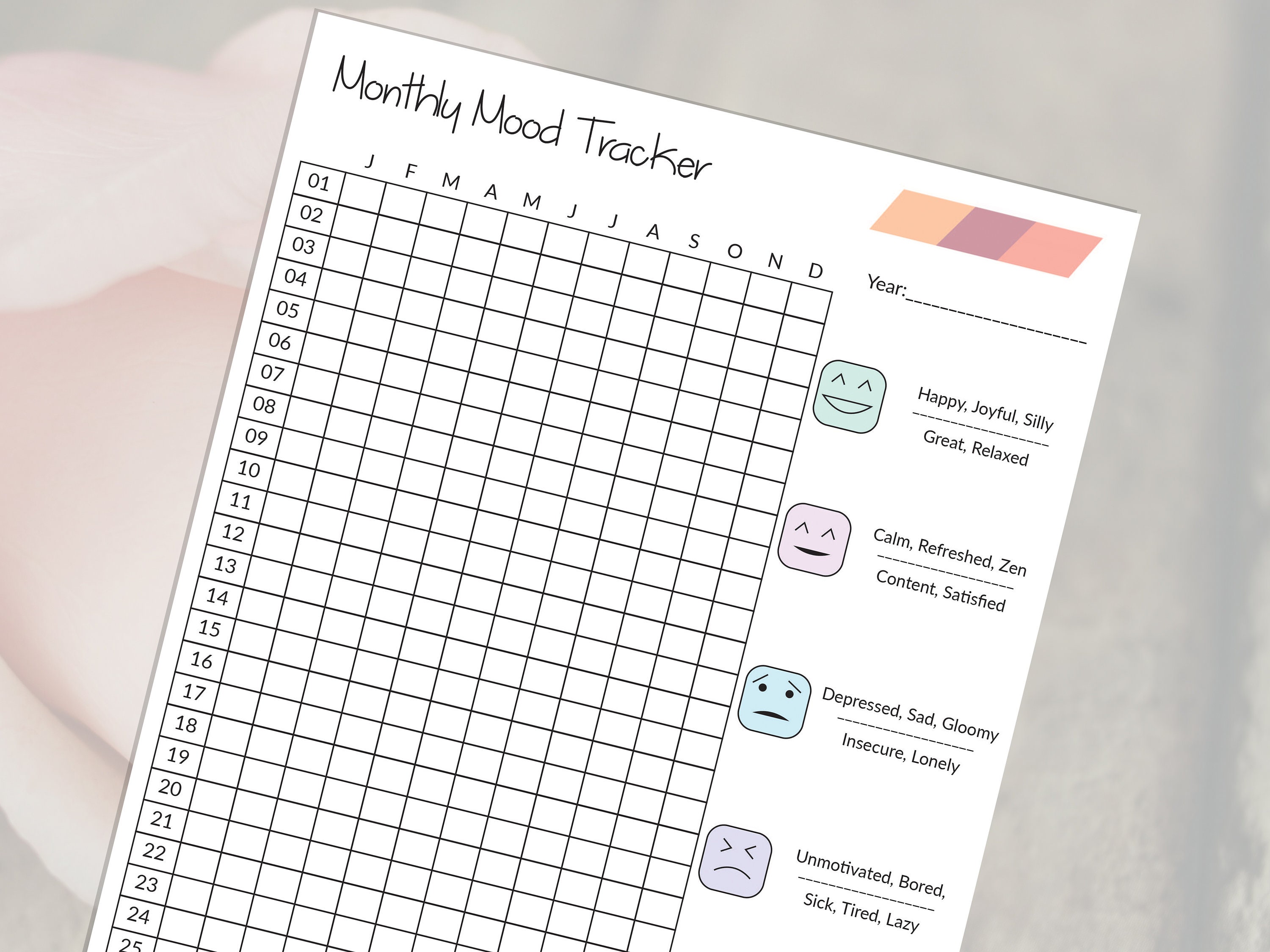 Daily Mood Tracker, Mood Tracker Printable, Mood Tracker Journal - Etsy