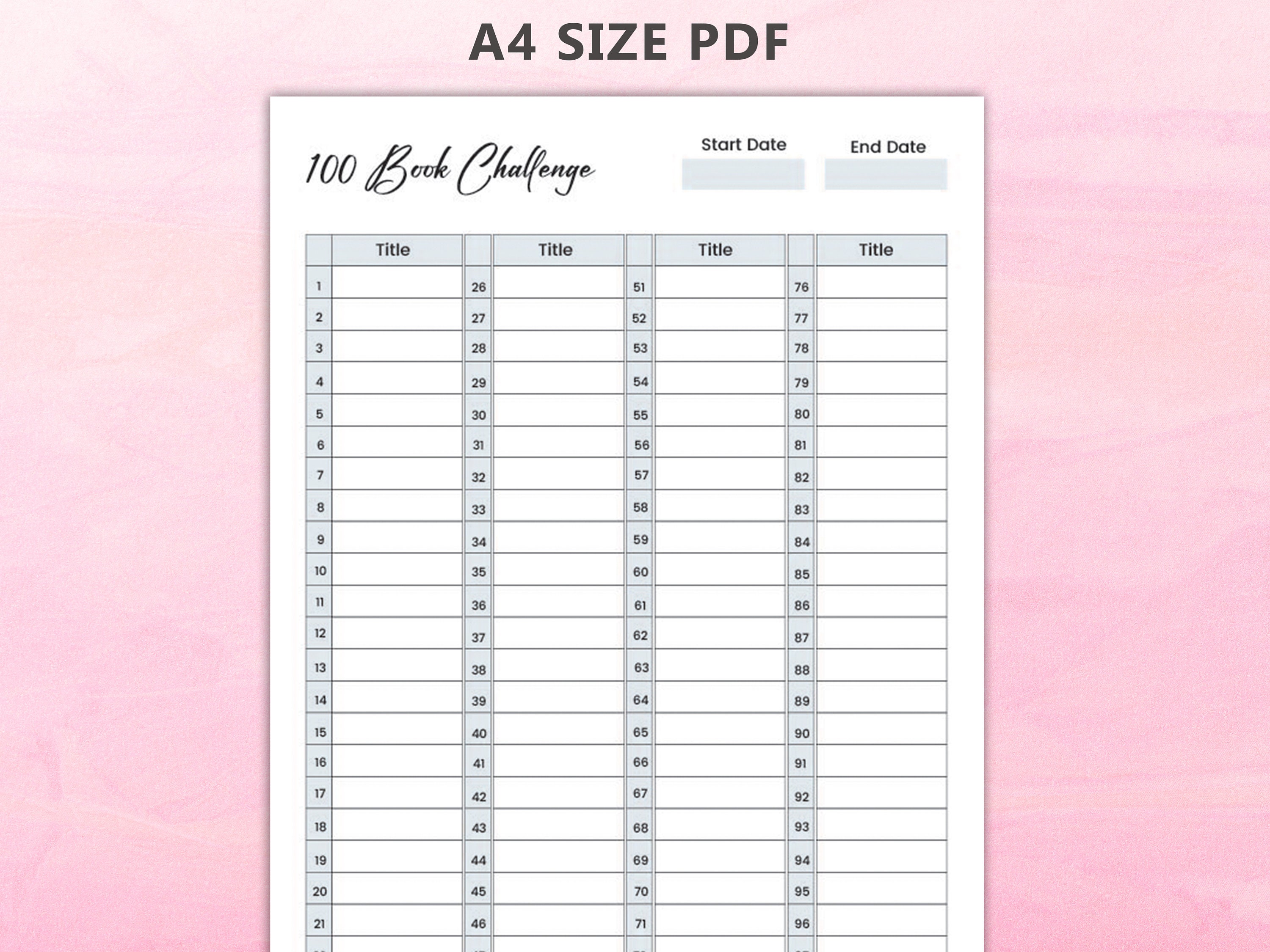 Printable 100 Book Reading Challenge, 100 Book Challenge, Reading ...