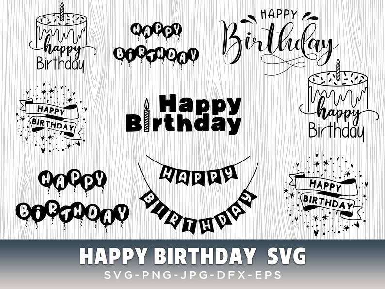 Happy Birthday Svg Bundle, Birthday Clipart, Happy Birthday Png, Happy ...