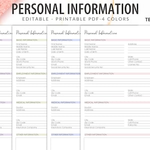 Editable Personal Information, Personal Information Template, Personal ...