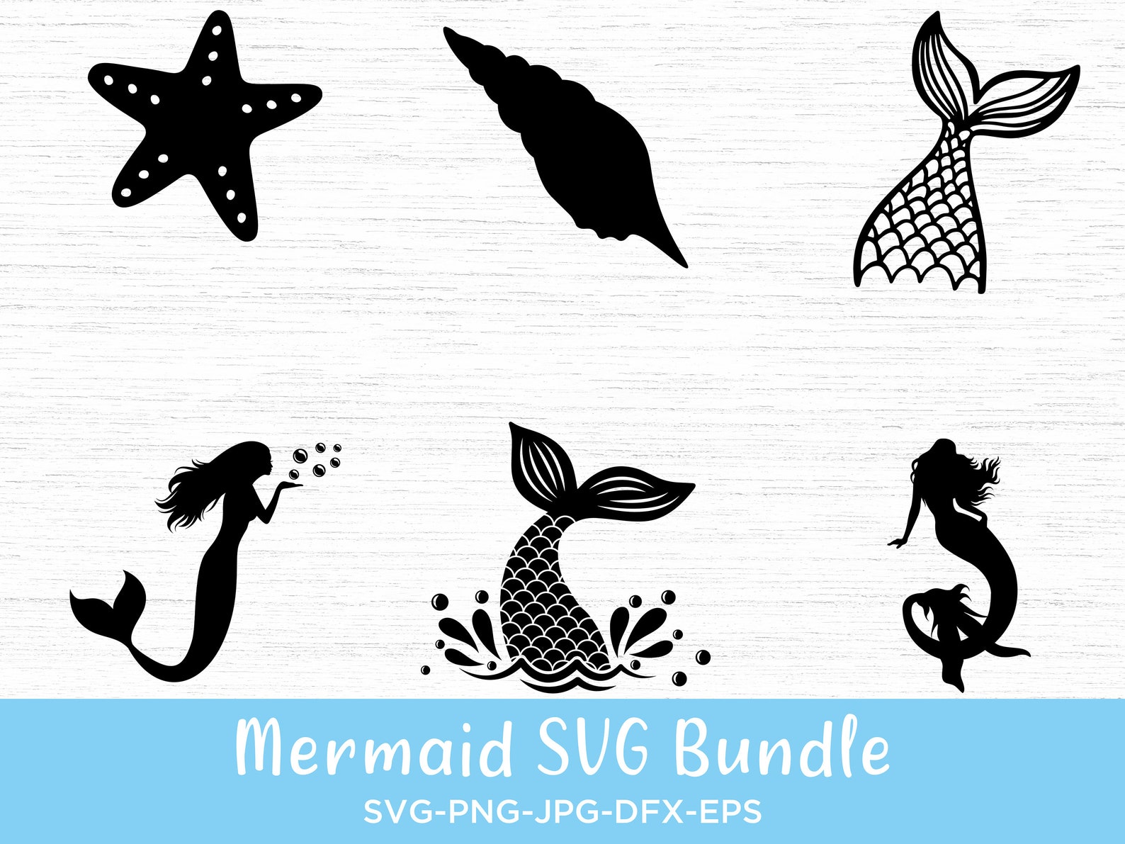 Mermaid Svg Bundle, Mermaid Clipart SVG Bundle, Mermaid Svg, Clam Shell ...