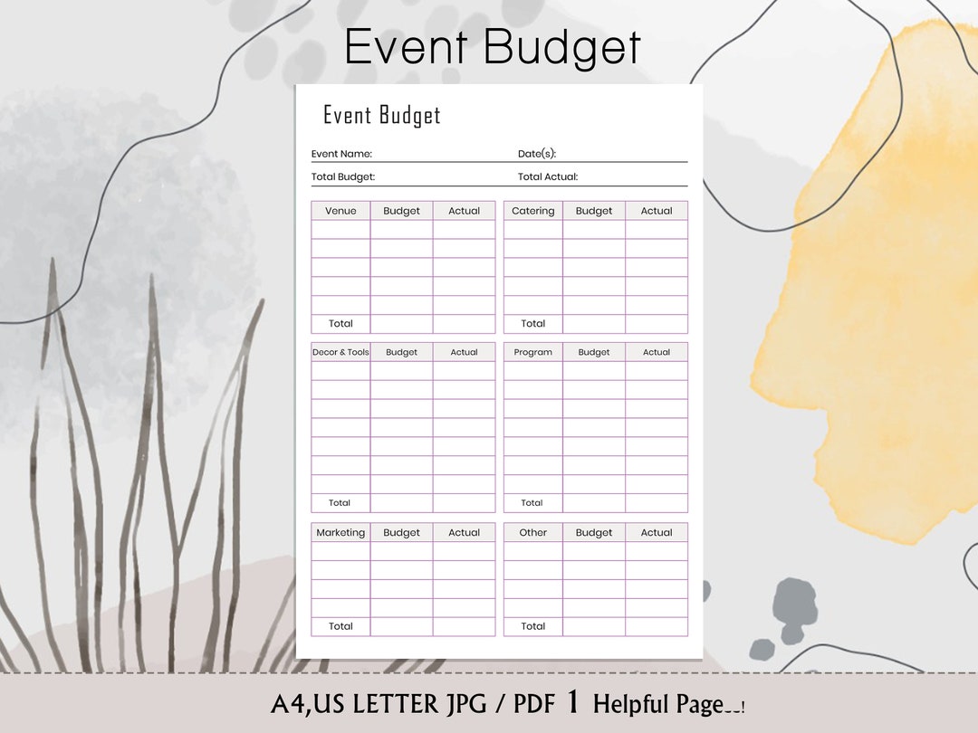 Printable Event Budget, Party Planner, Birthday Party Organiser, Event ...