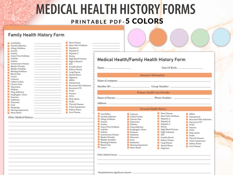 Printable Medical History Form, Family Medical History Form , Medical ...