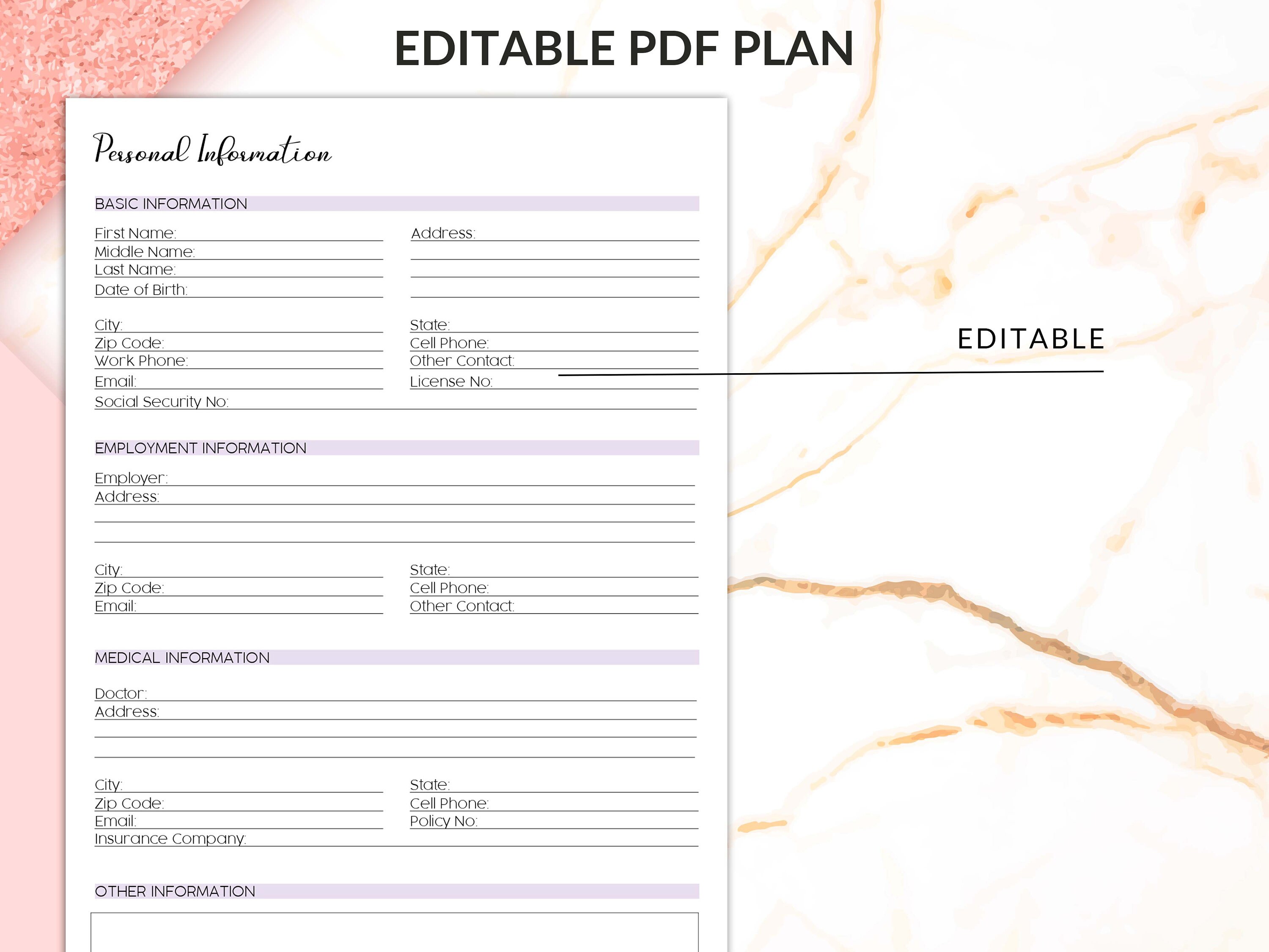 Editable Personal Information, Personal Information Template, Personal ...