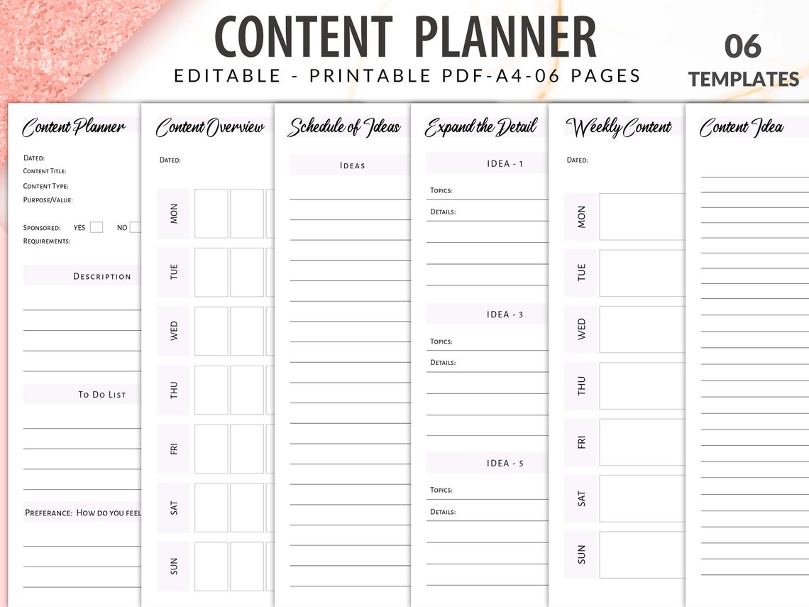 Editable Content Planner, Printable Content Schedule, Printable Content ...