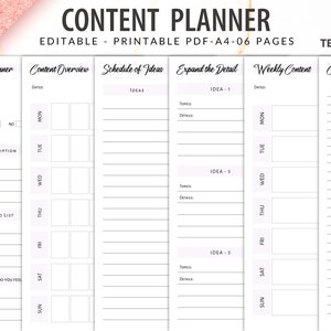 Editable Content Planner, Printable Content Schedule, Printable Content ...