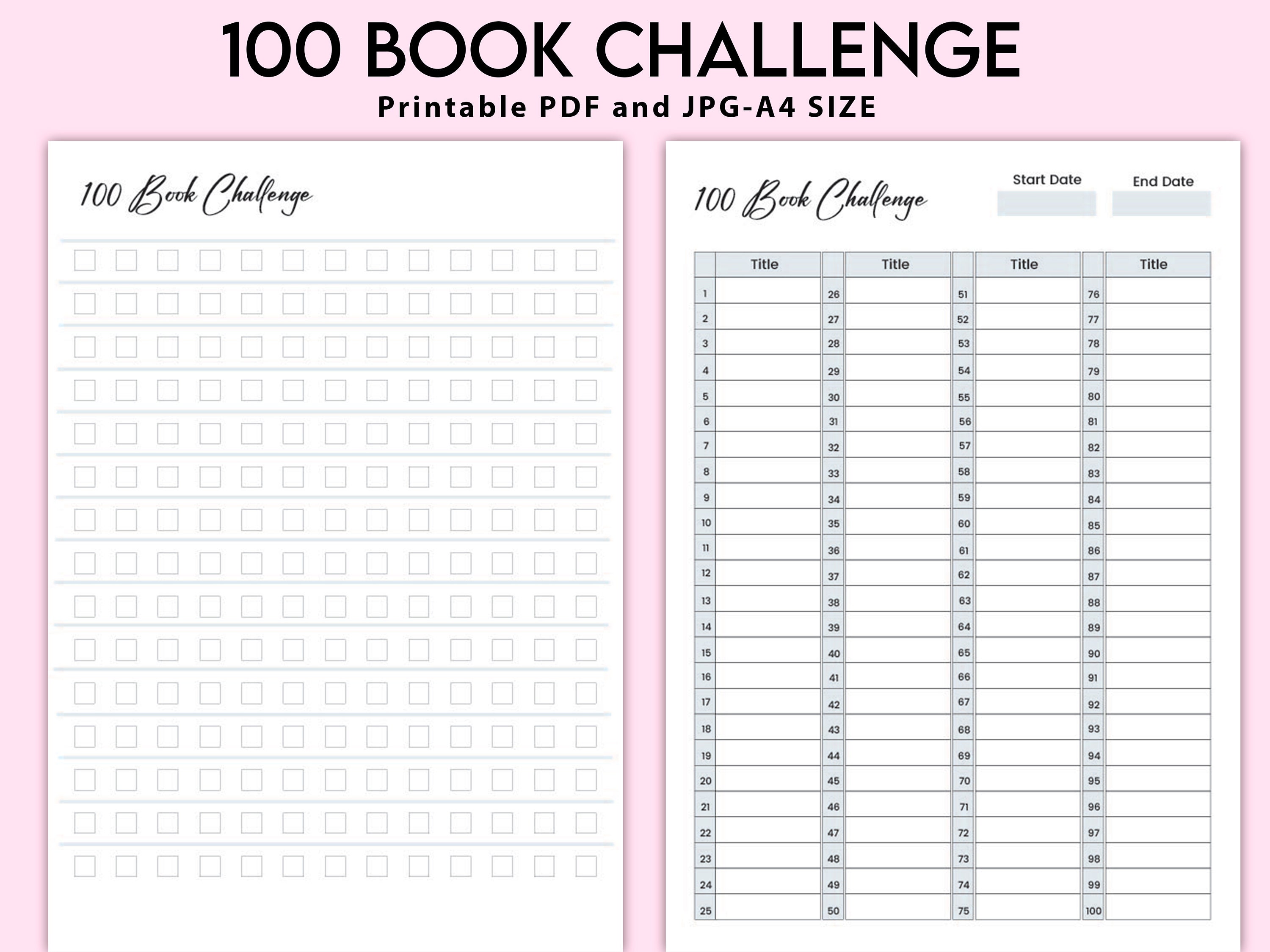 Printable 100 Book Reading Challenge, 100 Book Challenge, Reading Challenge, Reading Tracker ...
