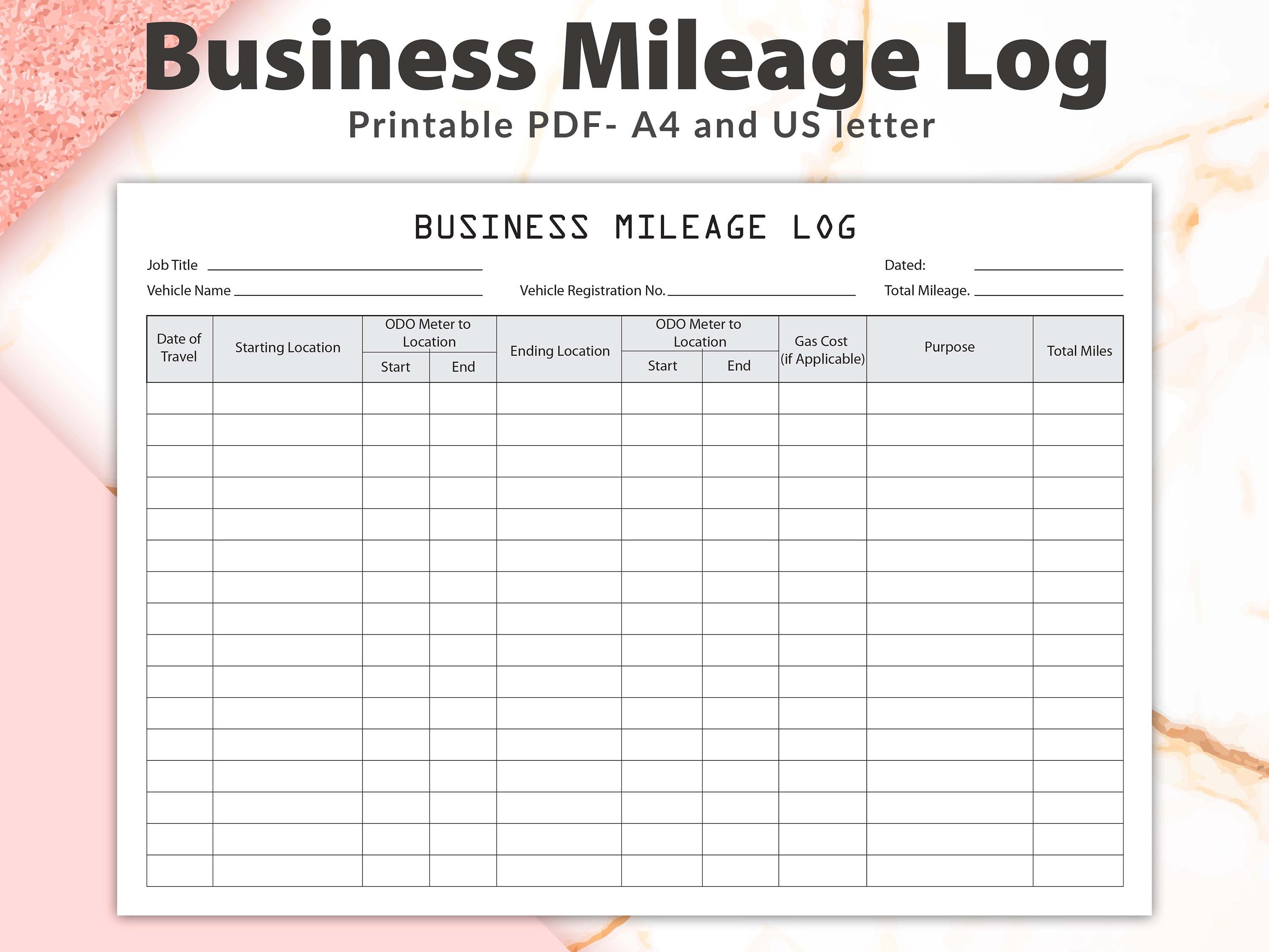 Printable Mileage Log, Mileage Tracker Log, Business Mileage - Etsy