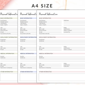 Editable Personal Information, Personal Information Template, Personal ...