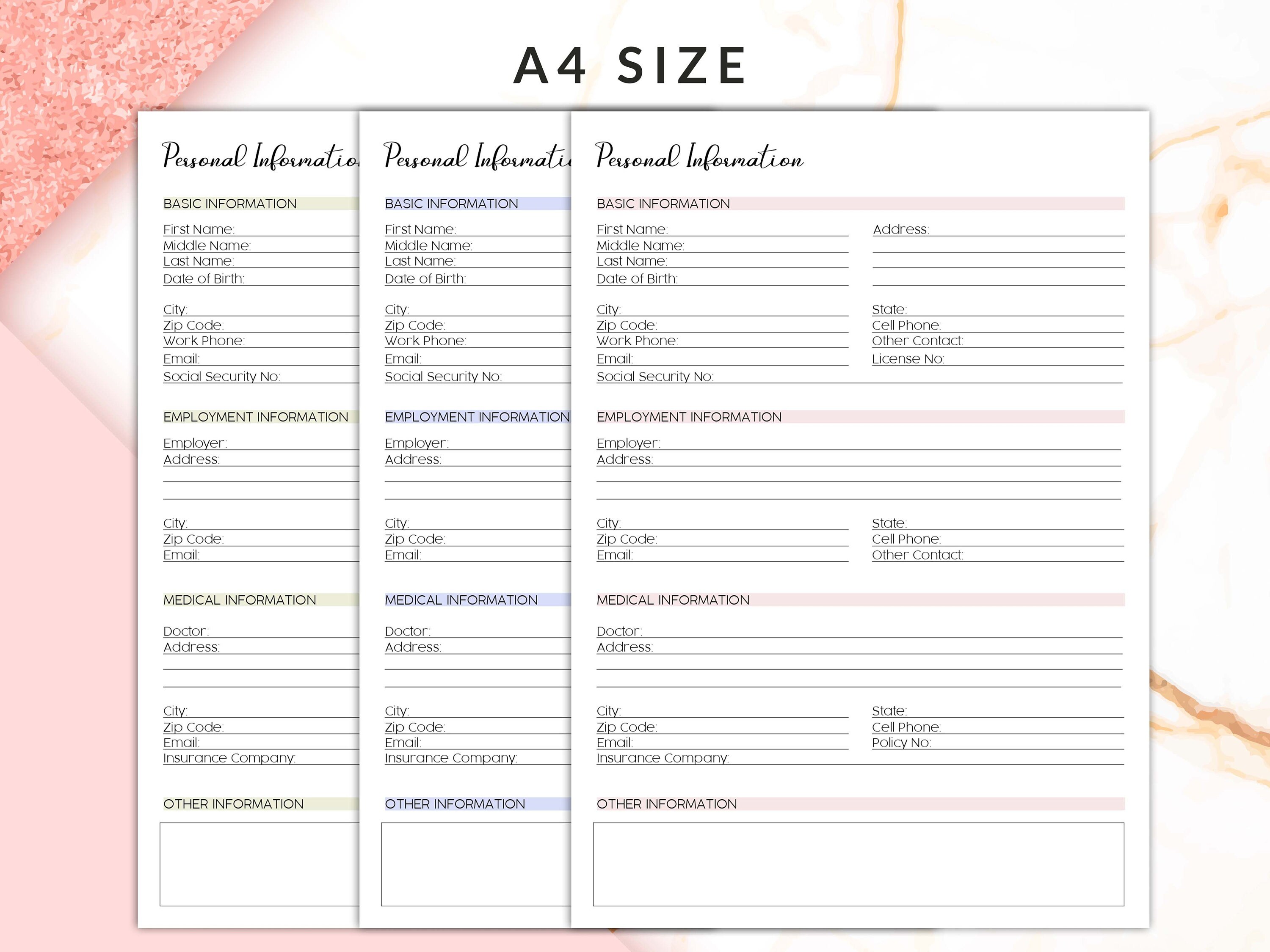 Editable Personal Information, Personal Information Template, Personal ...