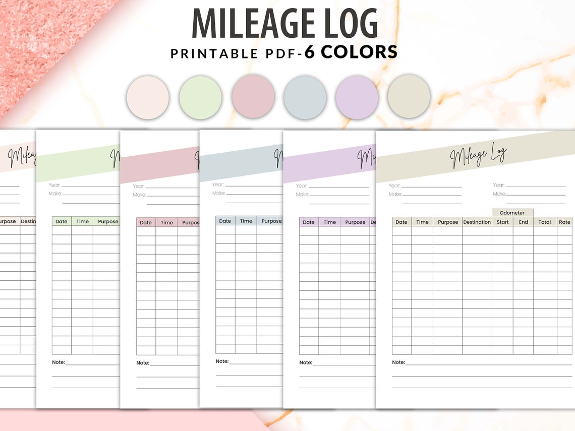Printable Mileage Log, Mileage Tracker Log, Business Mileage, Miles Log ...