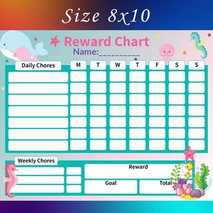 Printable Sea Reward Chart for Kids, Daily Chore Chart, Kids Routine ...
