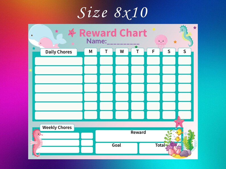 Printable Sea Reward Chart for Kids, Daily Chore Chart, Kids Routine ...