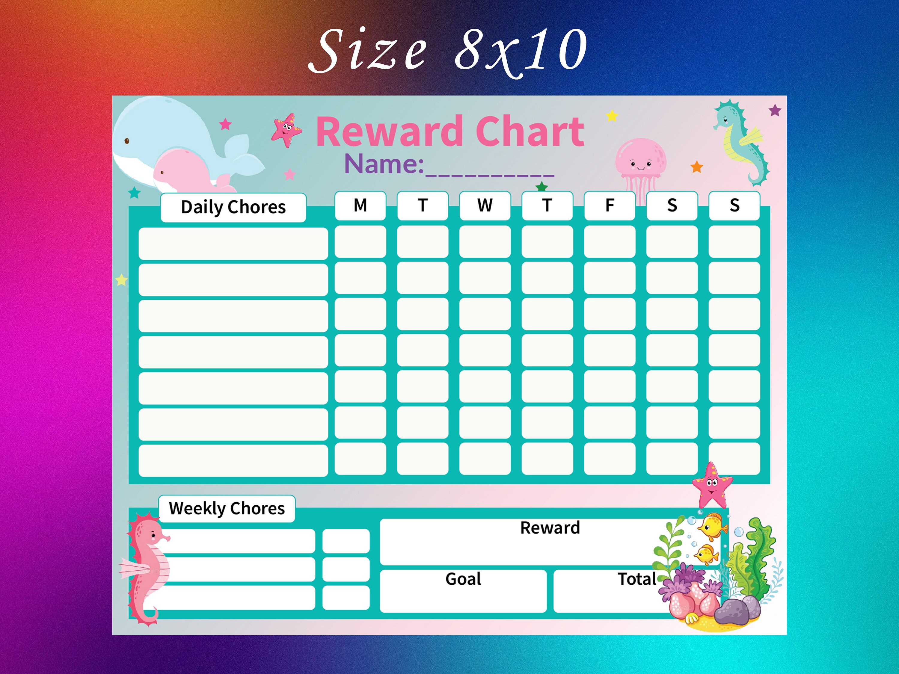 Printable Sea Reward Chart for Kids, Daily Chore Chart, Kids Routine ...
