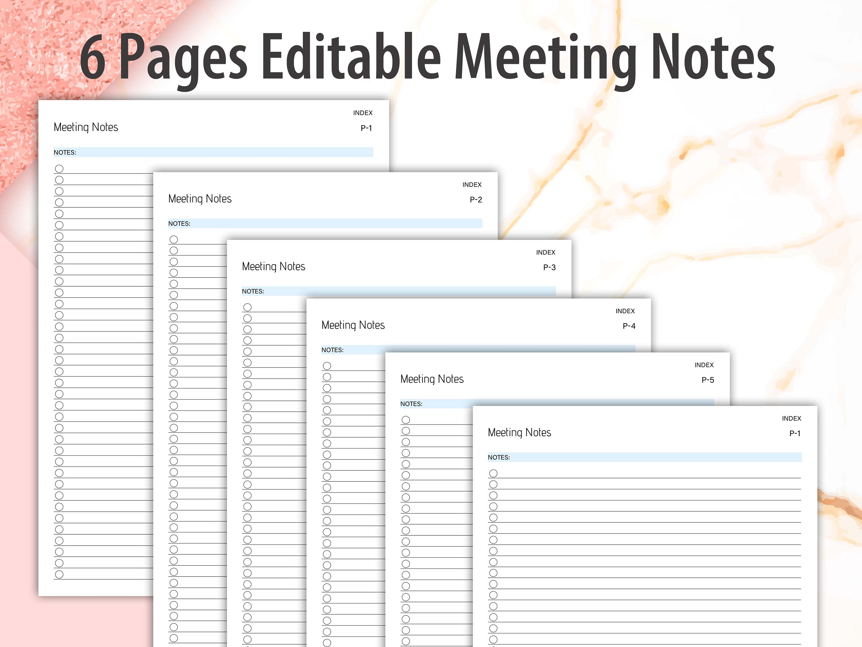 Editable Meeting Notes Template, Meeting Notes, Meeting Notes Tracker ...