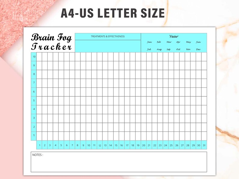 Monthly Brain Fog Tracker, Printable Brain Fog Tracker, Chronic Brain ...