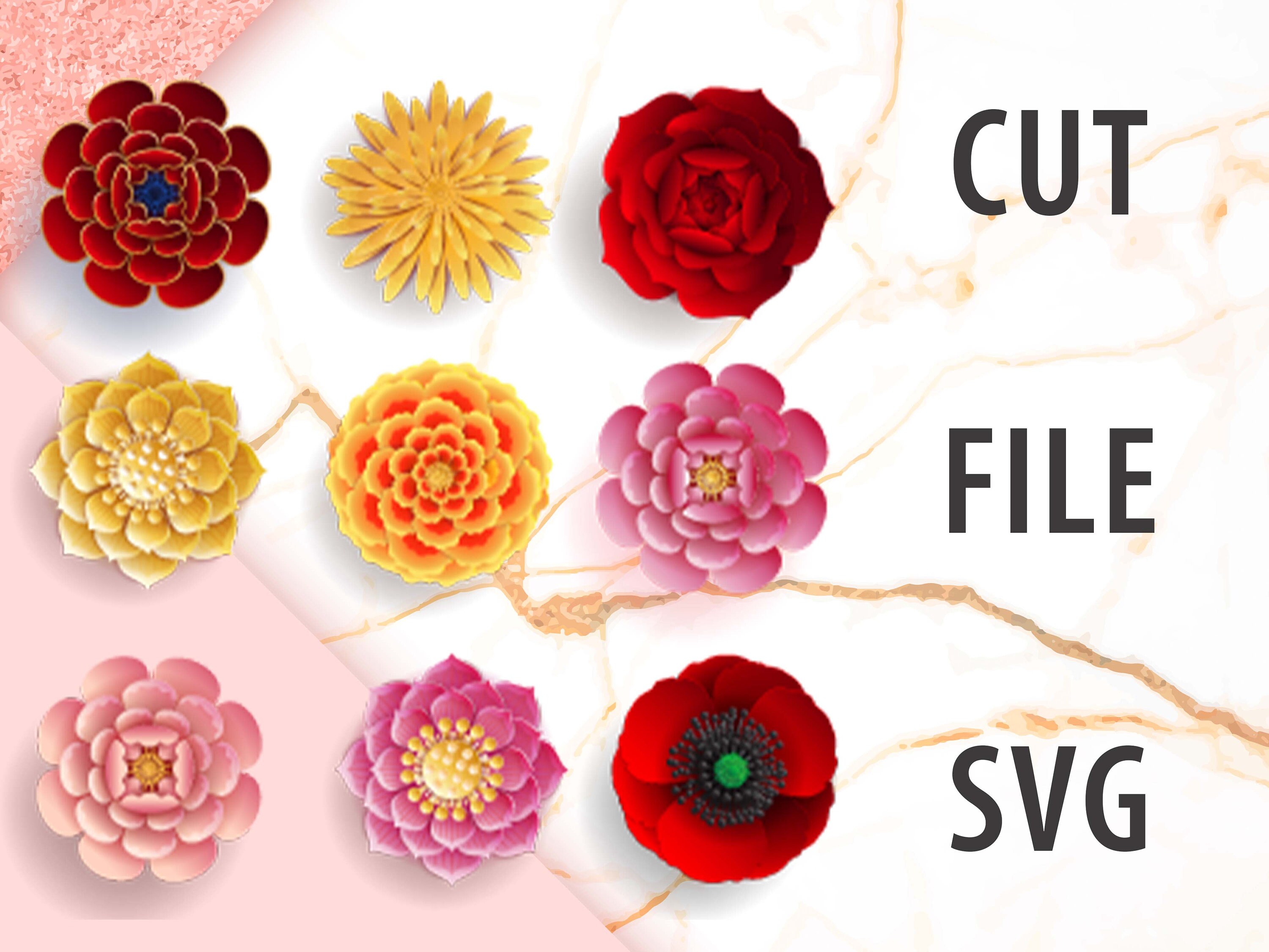 Paper Flower SVG, Rolled Flower Svg Template, Paper Flower & Leaf SVG ...
