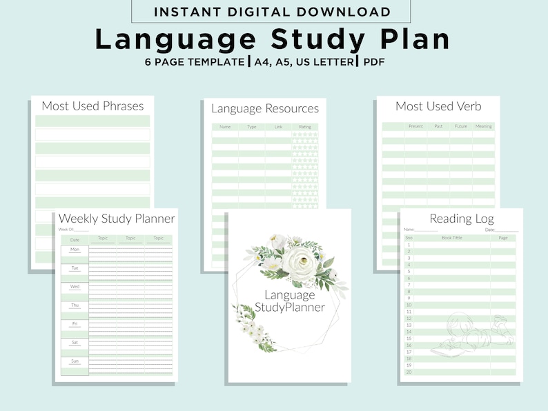 Printable Language Study Planner, Language Study Journal, Language Learner Printable, Language ...
