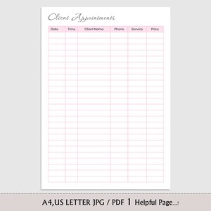 Client Appointment Tracking Printable, Simple Appointment Tracker Printable, Appointment ...