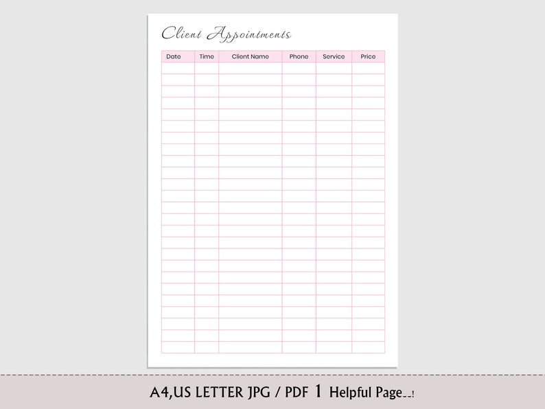 Client Appointment Tracking Printable, Simple Appointment Tracker ...