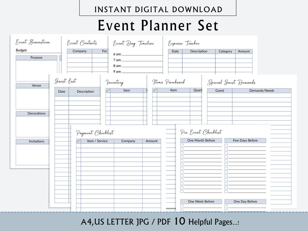 Printable Event Planner, Party Planner, Birthday Party Organiser, Event ...